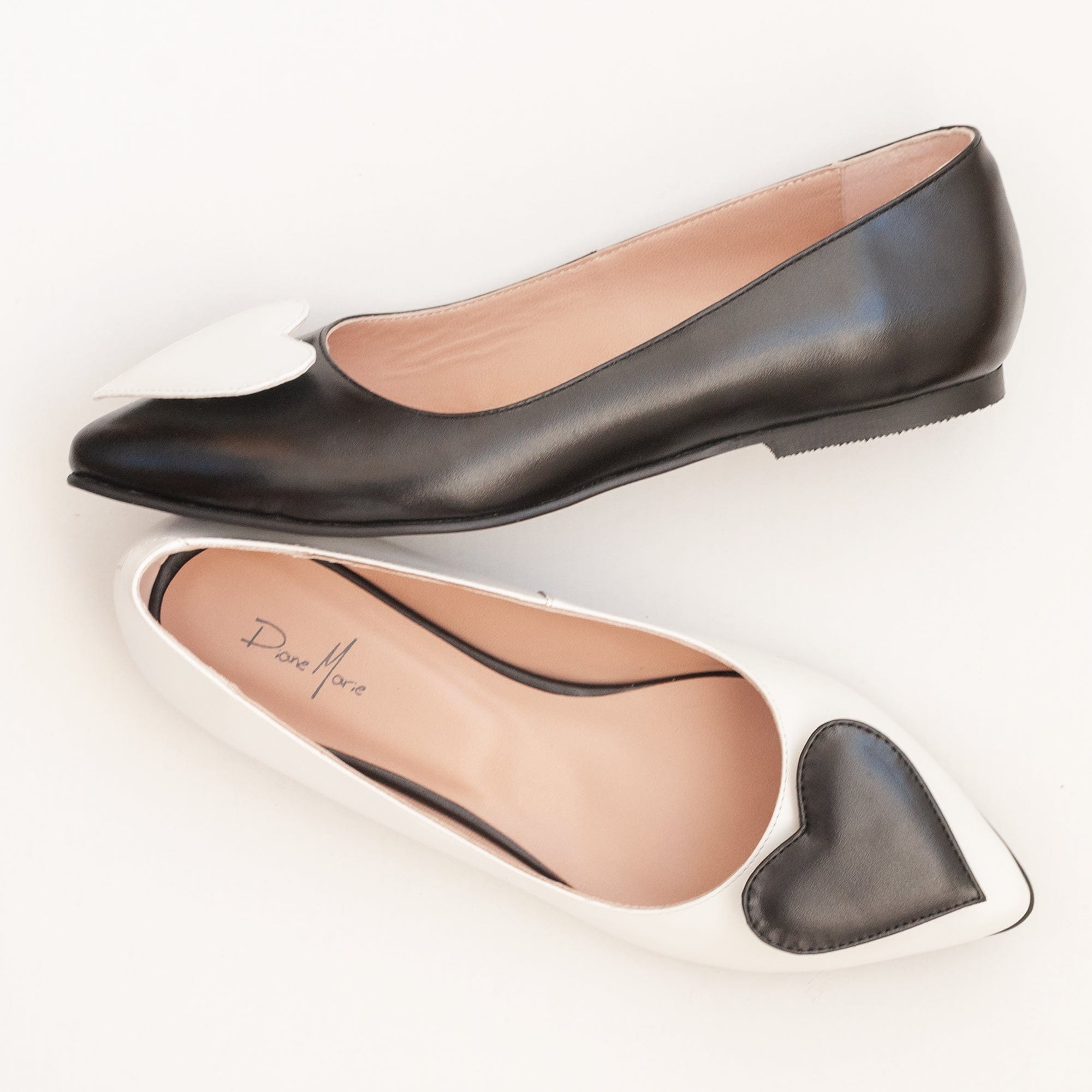 Balerini asimetrici din piele naturala alb cu negru Christina – Pantofi ...