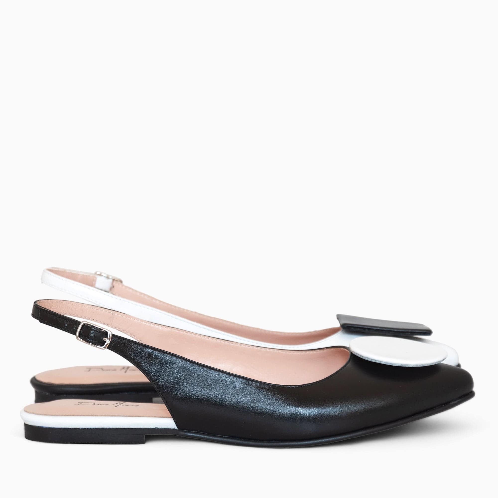 Balerini asimetrici din piele naturala alb cu negru Dee – Pantofi Diane ...