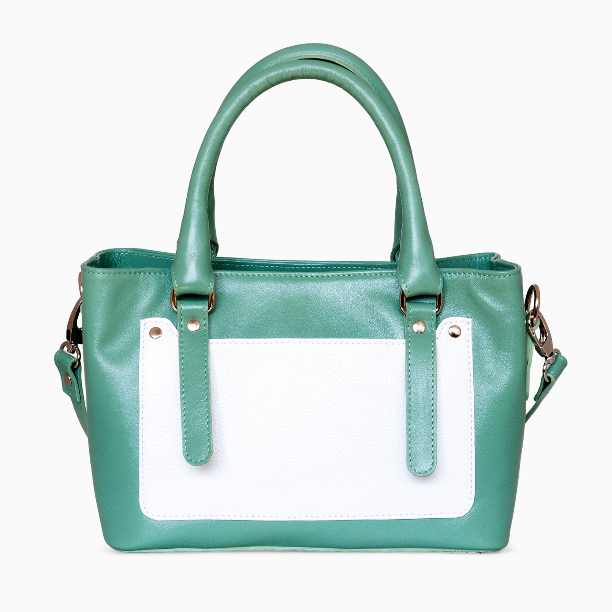 Geanta dama din piele naturala vernil cu alb Aurora – Pantofi Diane Marie