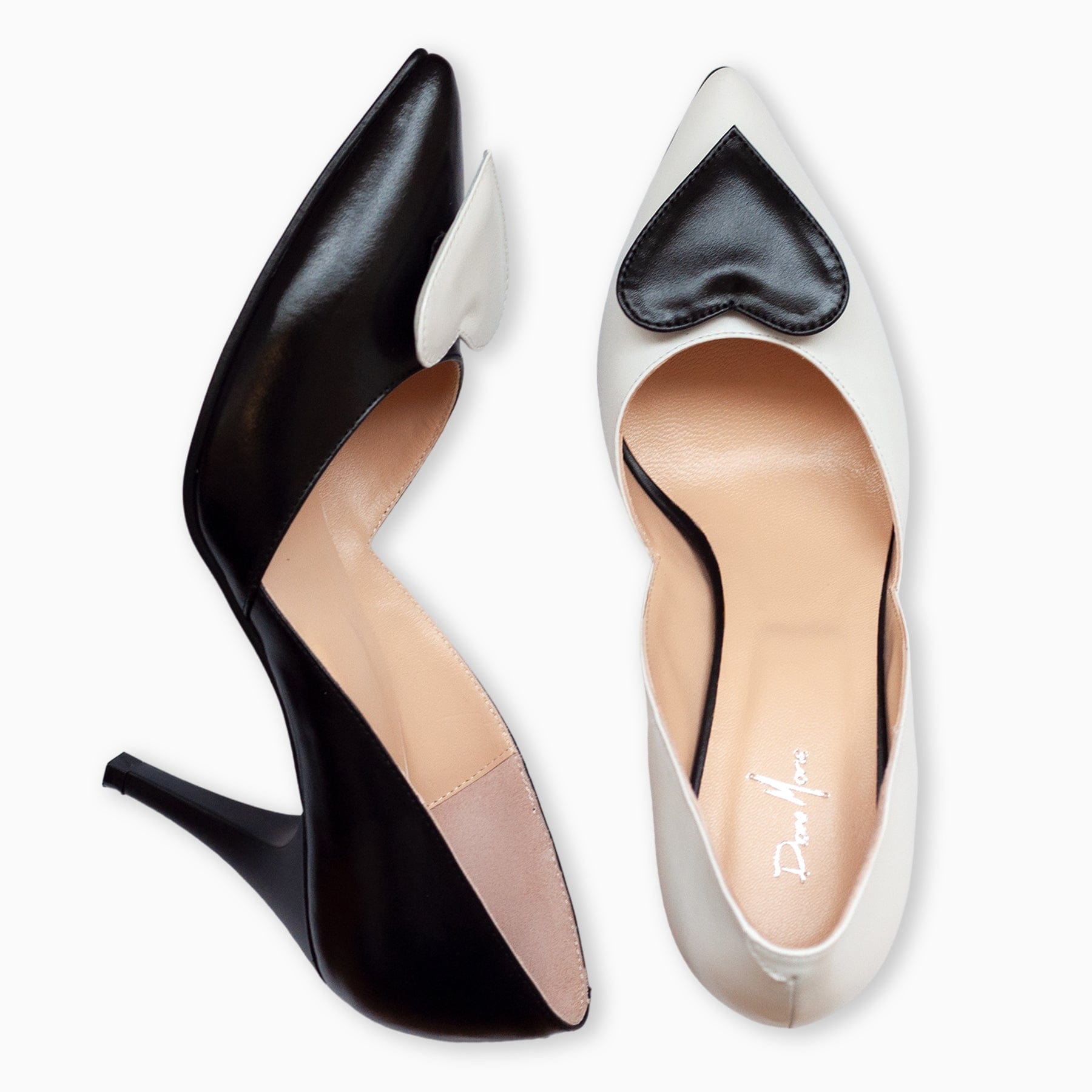 Stiletto asimetric din piele naturala alb cu negru Valerie – Pantofi ...