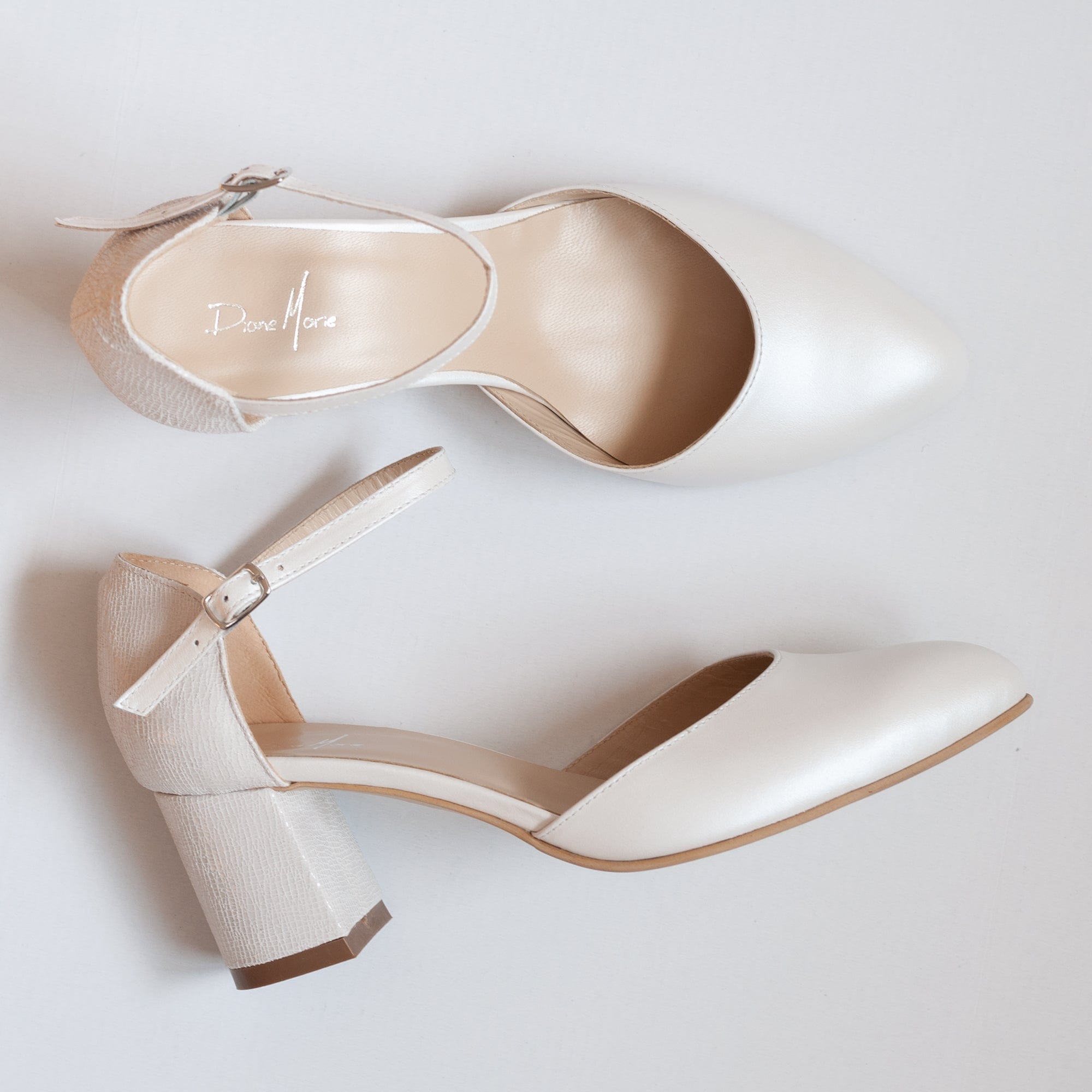 Pantofi decupati din piele naturala alba Rachel – Pantofi Diane Marie